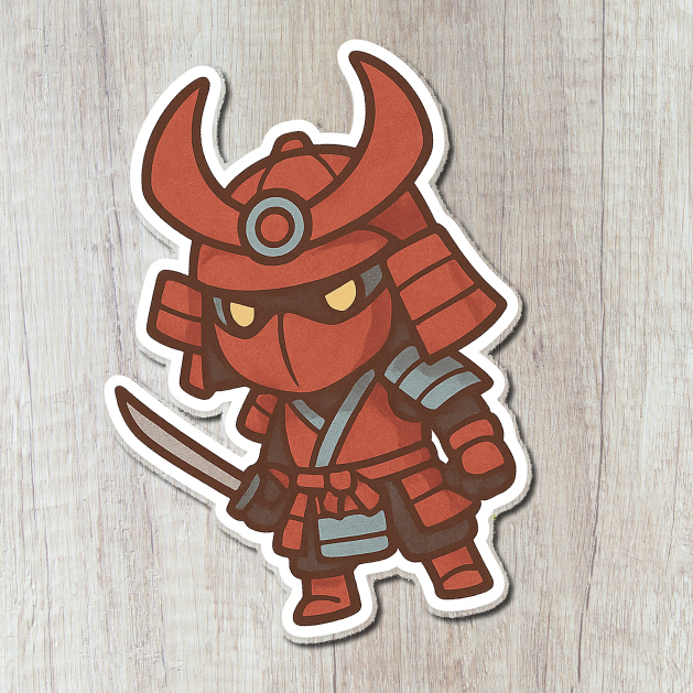 Red Ronin Samurai Chibi Sticker – Matte – 70mm – desk mat art